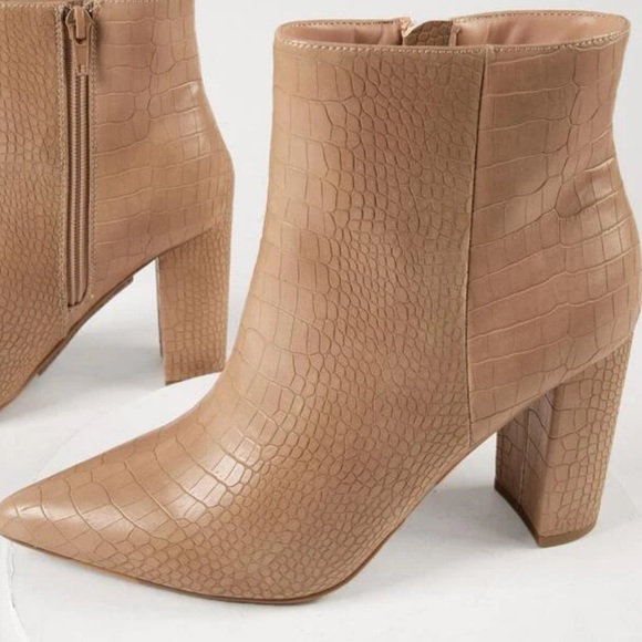 Shoes | Faux Croc Leather Block Heel Ankle Booties | Poshmark